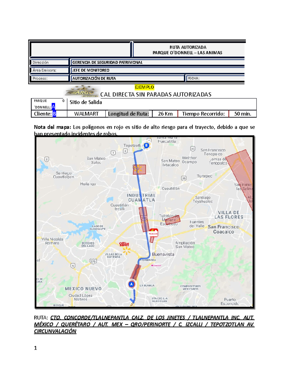 PLAN DE RUTA Local Ejemplo - EJEMPLO RUTA LOCAL DIRECTA SIN PARADAS ...