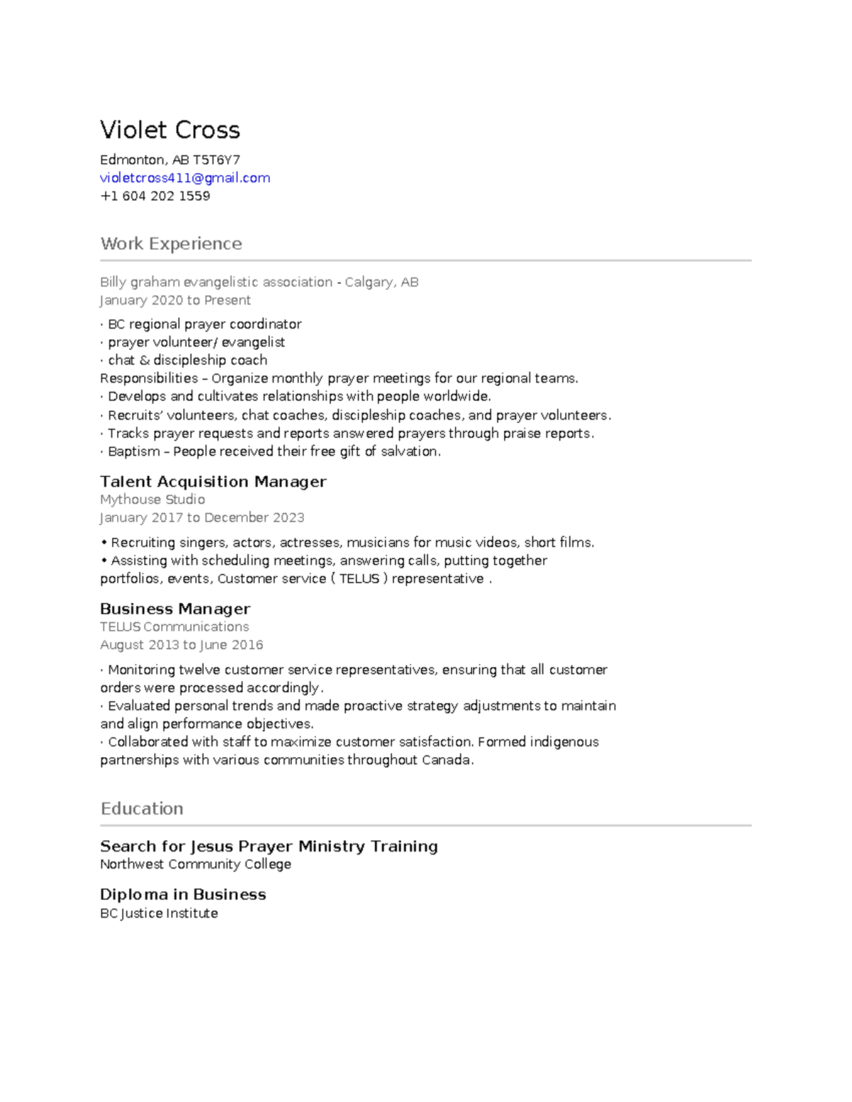 Violet-Cross - I have a degree in Global Leadership from Trinity ...