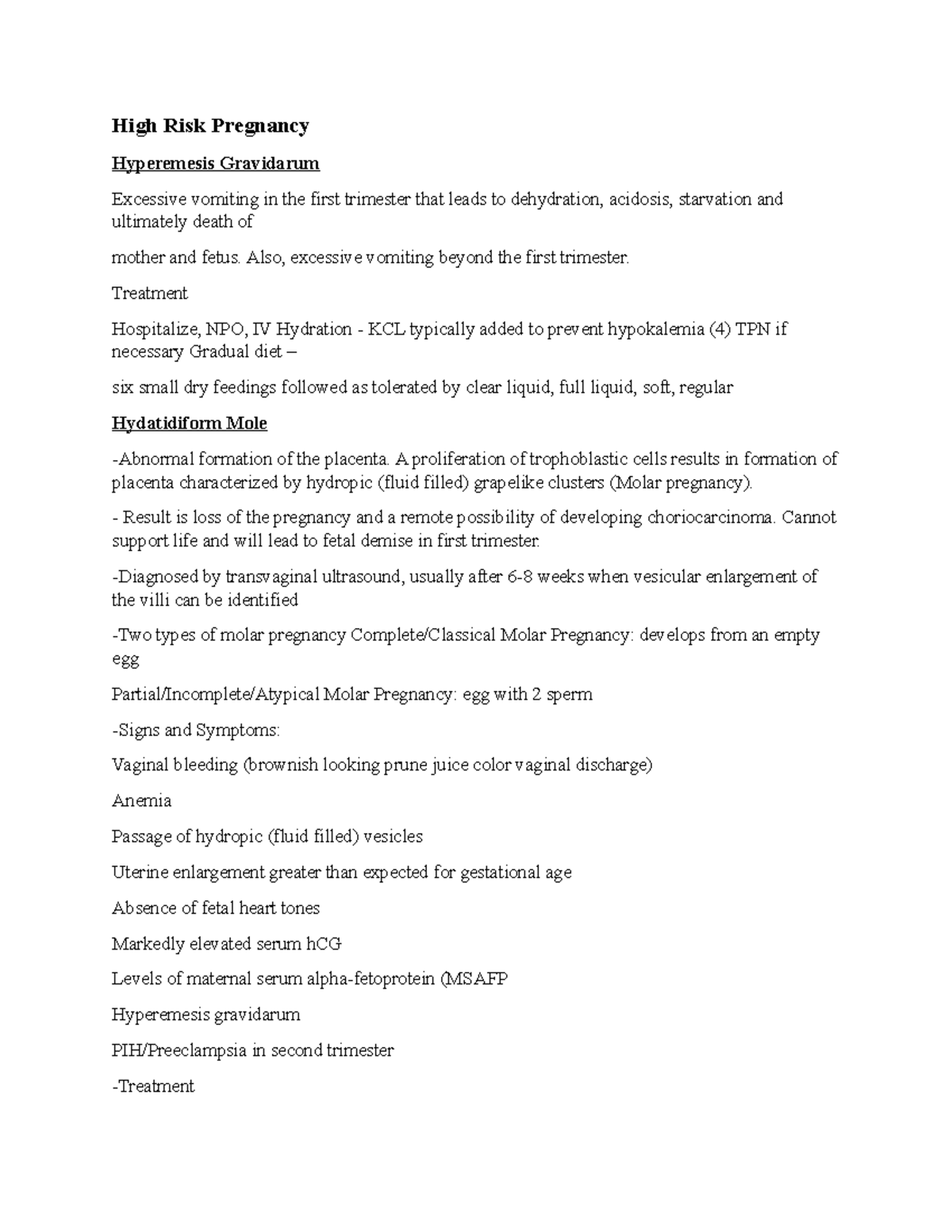 Pregnancy complications notes - High Risk Pregnancy Hyperemesis ...