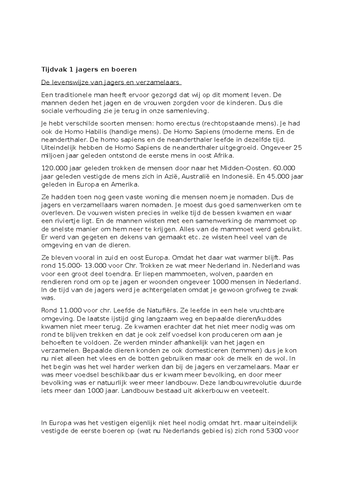 Tijdvak 1 jagers en boeren aantekeningen 1 - Tijdvak 1 jagers en boeren ...