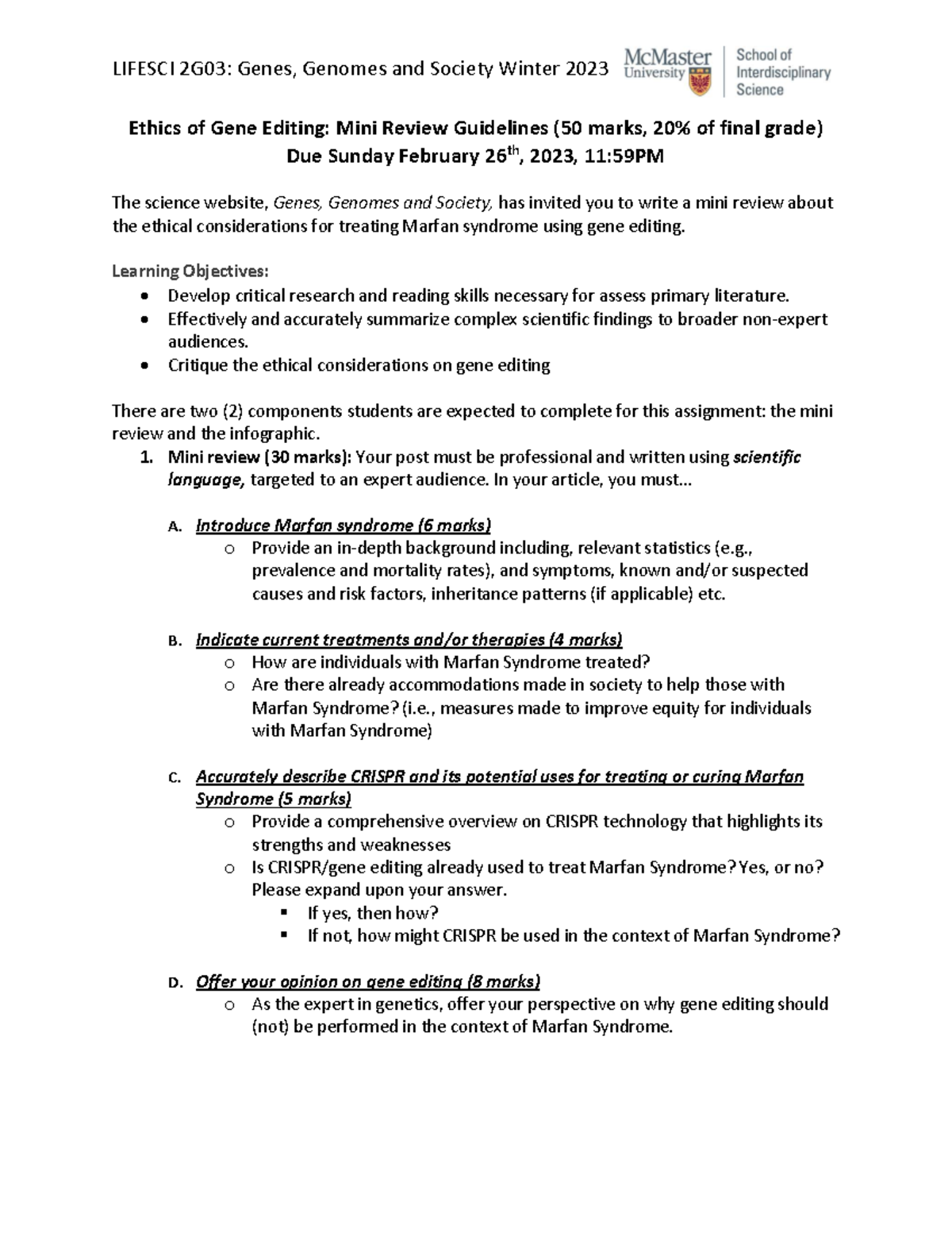 Lifesci 2G03 W2023 Assignment - Ethics of Gene Editing: Mini Review ...