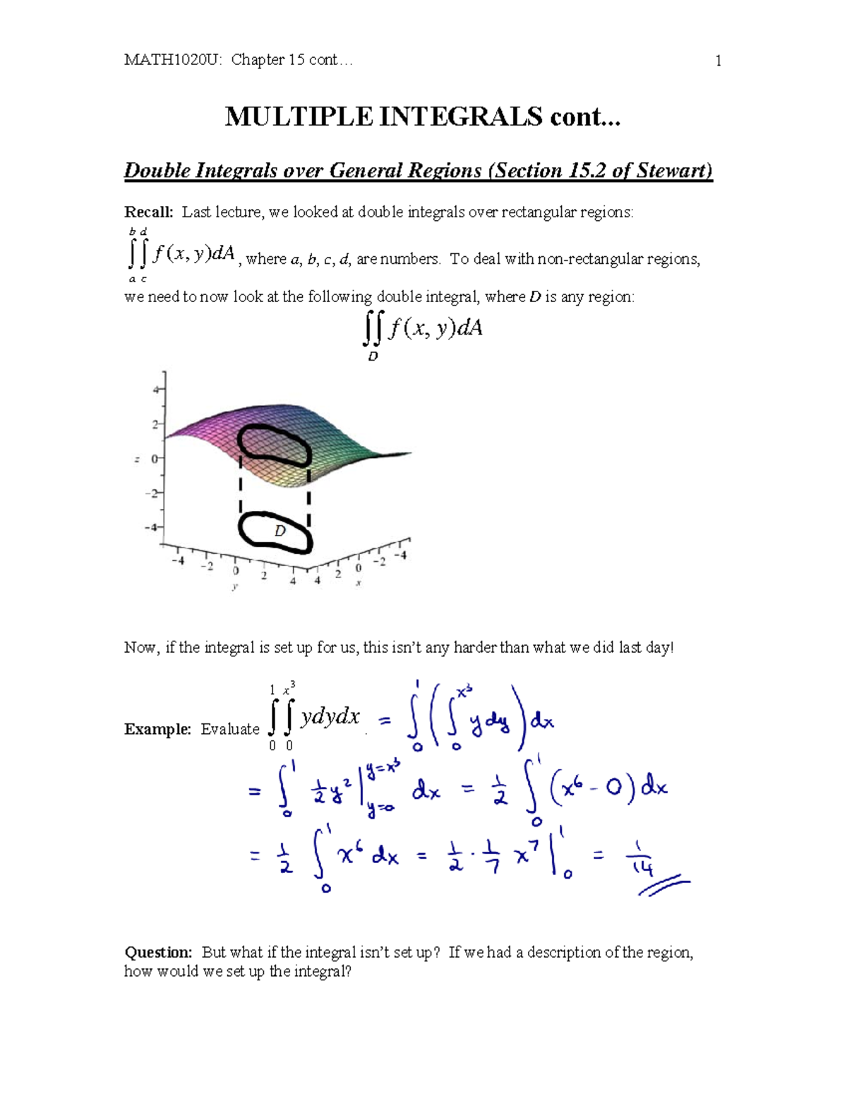 Mod9b multintgeneral M - MATH1020U: Chapter 15 1 MULTIPLE INTEGRALS ...