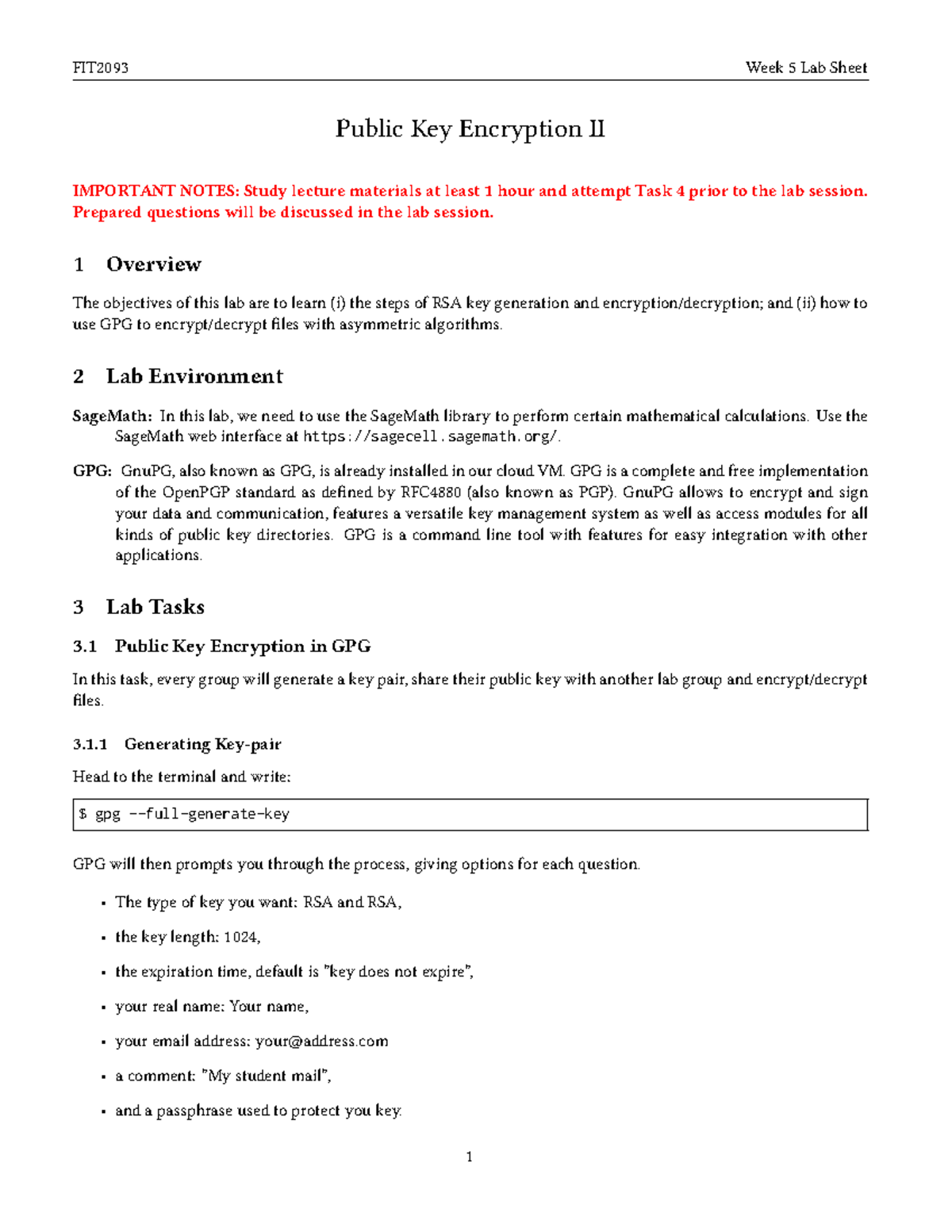 Week5 labo - Tutorial - Public Key Encryption II IMPORTANT NOTES: Study ...