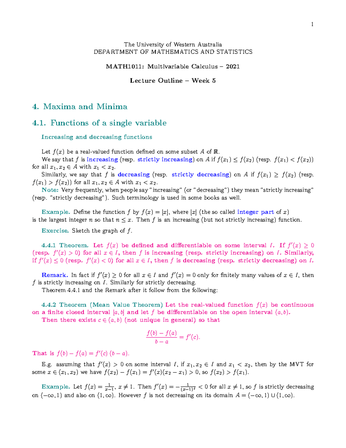 2021 MATH1011 Week 5 Lecture Notes Multivariable Calculus - The ...
