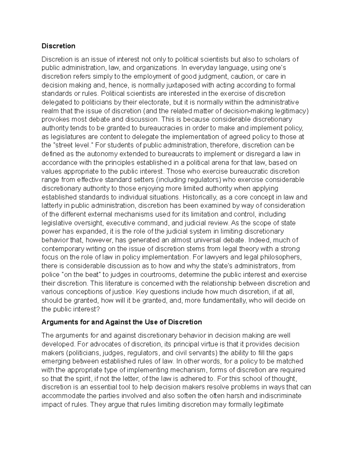 Discretion - Discretion Discretion is an issue of interest not only to ...