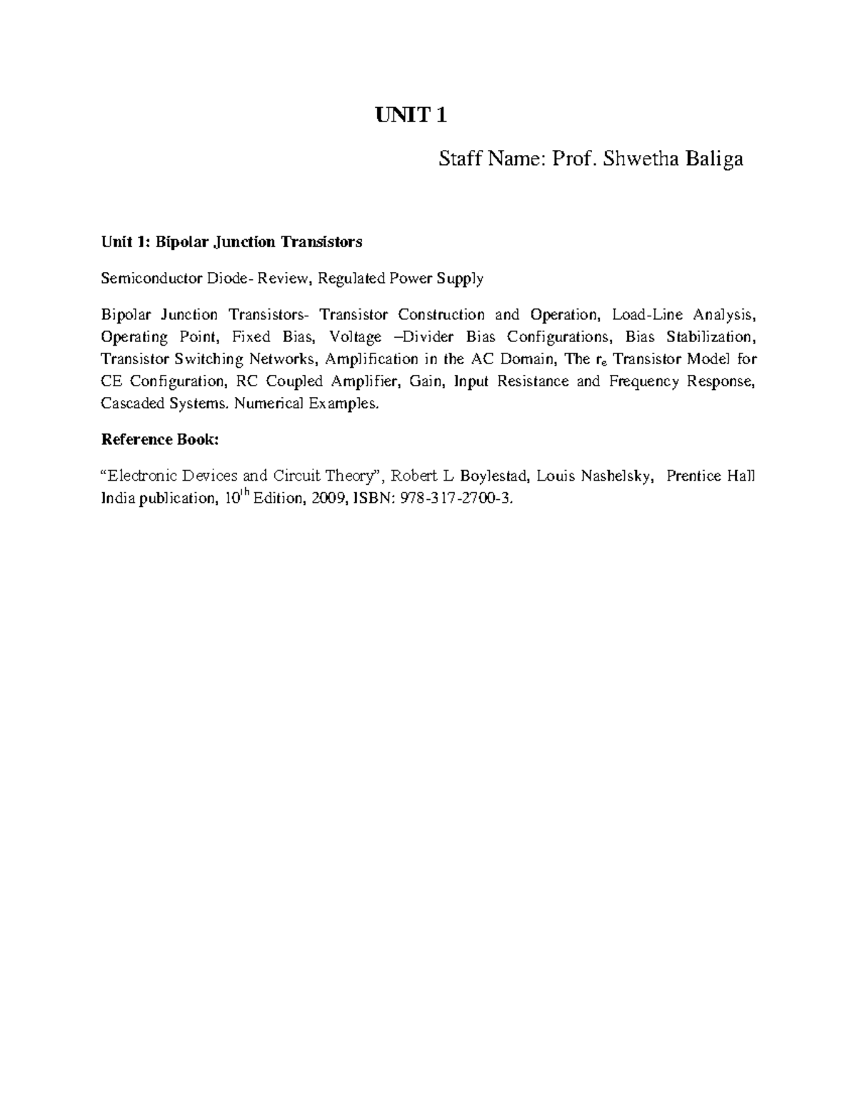 Unit-1 Notes-SP - Lecture notes - UNIT 1 Staff Name: Prof. Shwetha ...