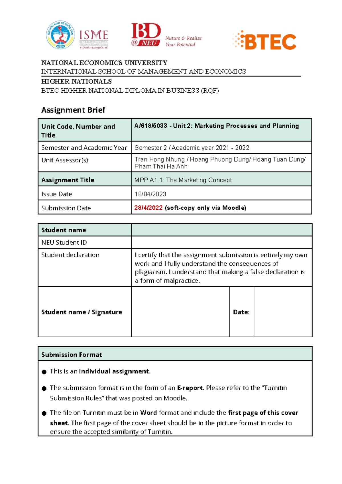 Assignment Brief MPP - NATIONAL ECONOMICS UNIVERSITY INTERNATIONAL ...