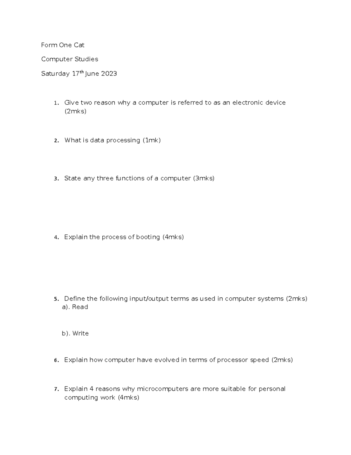 Form One Cat - FORM 1 COMPUTERS STUDIES FROM 1 CAT 2023 - Form One Cat ...