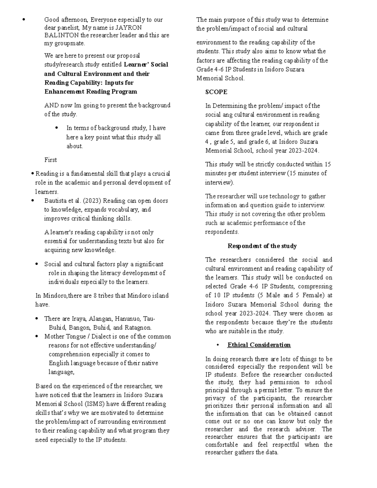 Script ko - Good afternoon, Everyone especially to our dear panelist ...