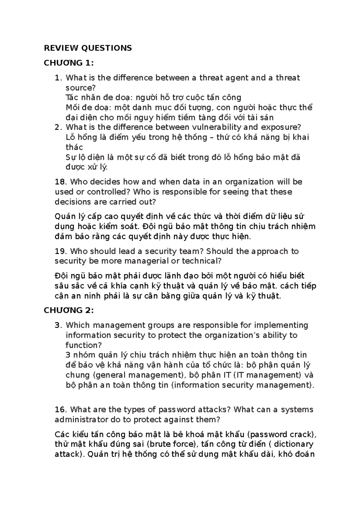Review Questions 1 2 Tâm - REVIEW QUESTIONS CHƯƠNG 1: What is the ...