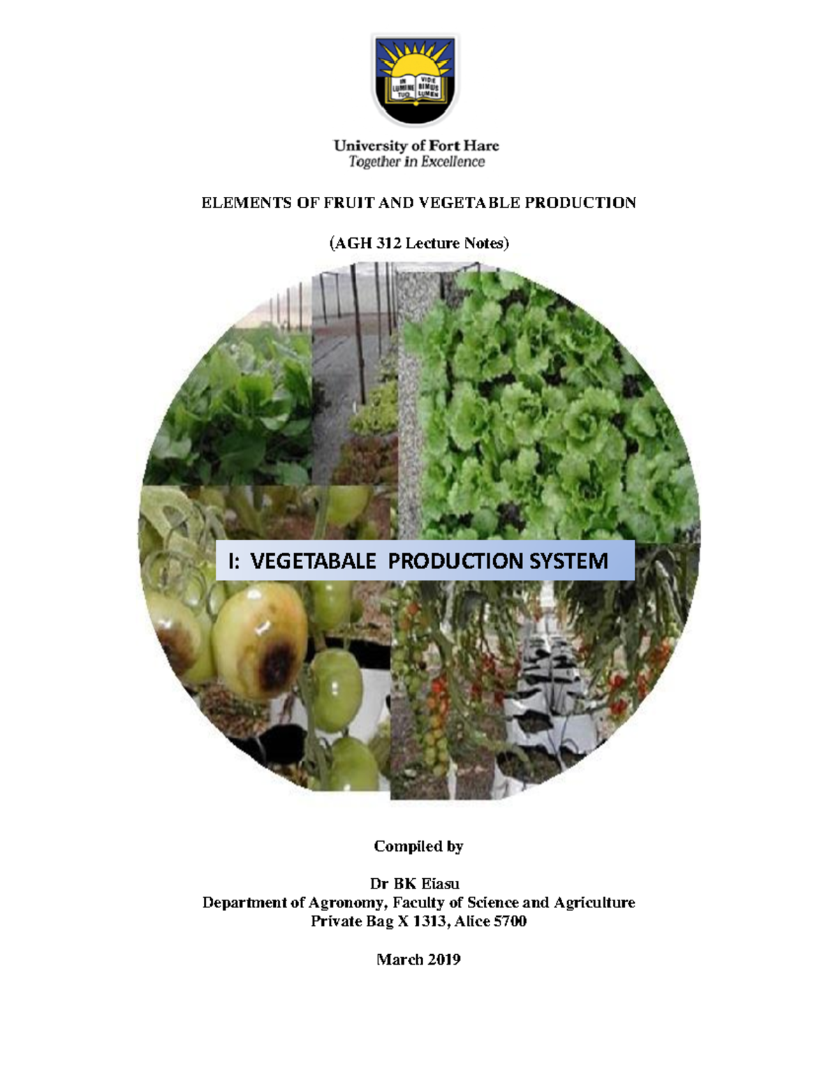Couse note (AGH312) 2019 - ELEMENTS OF FRUIT AND VEGETABLE PRODUCTION ...