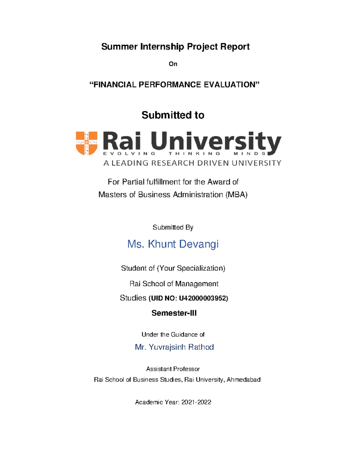 Documnet MBA - can help someone - Summer Internship Project Report On ...