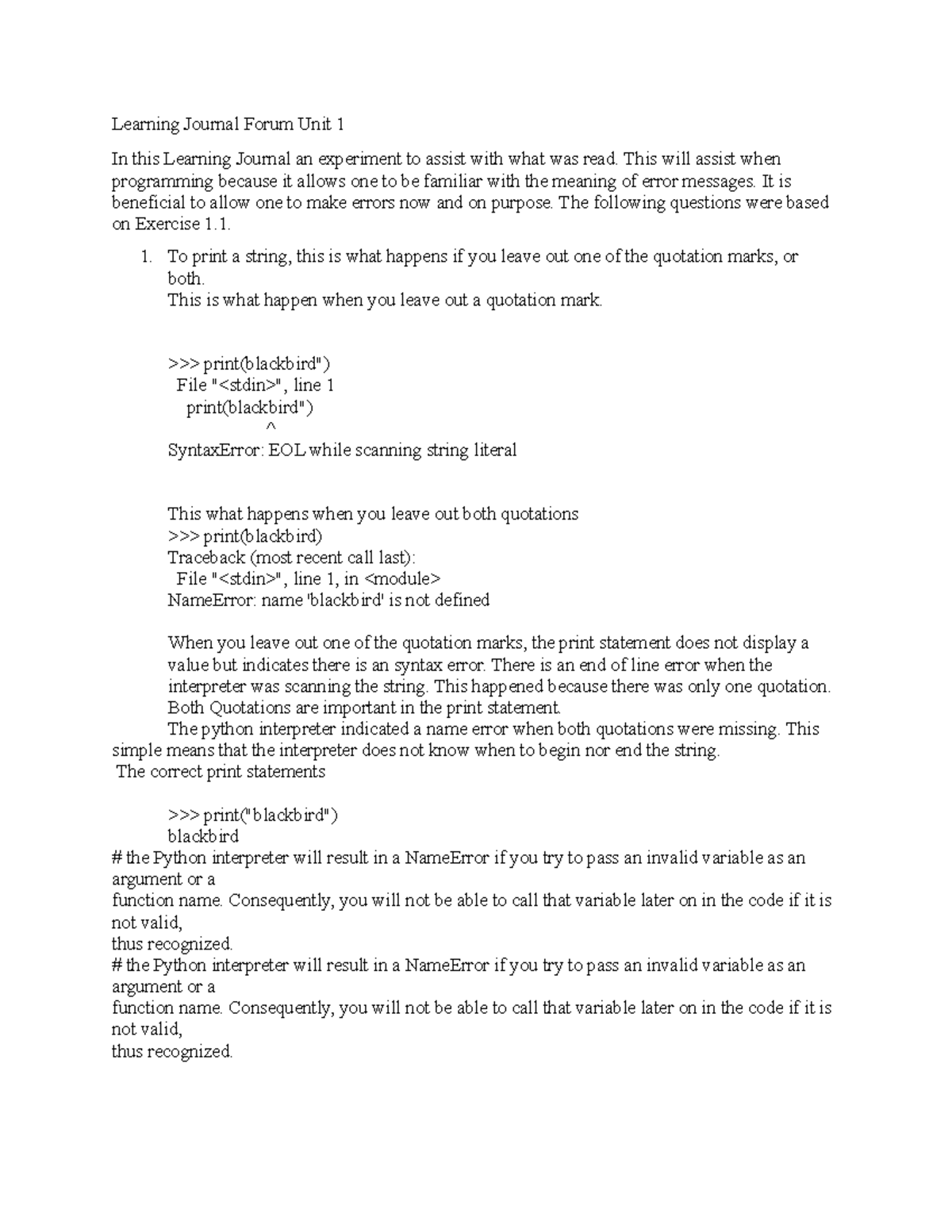 Learning Journal Forum Unit 1 - This will assist when programming ...