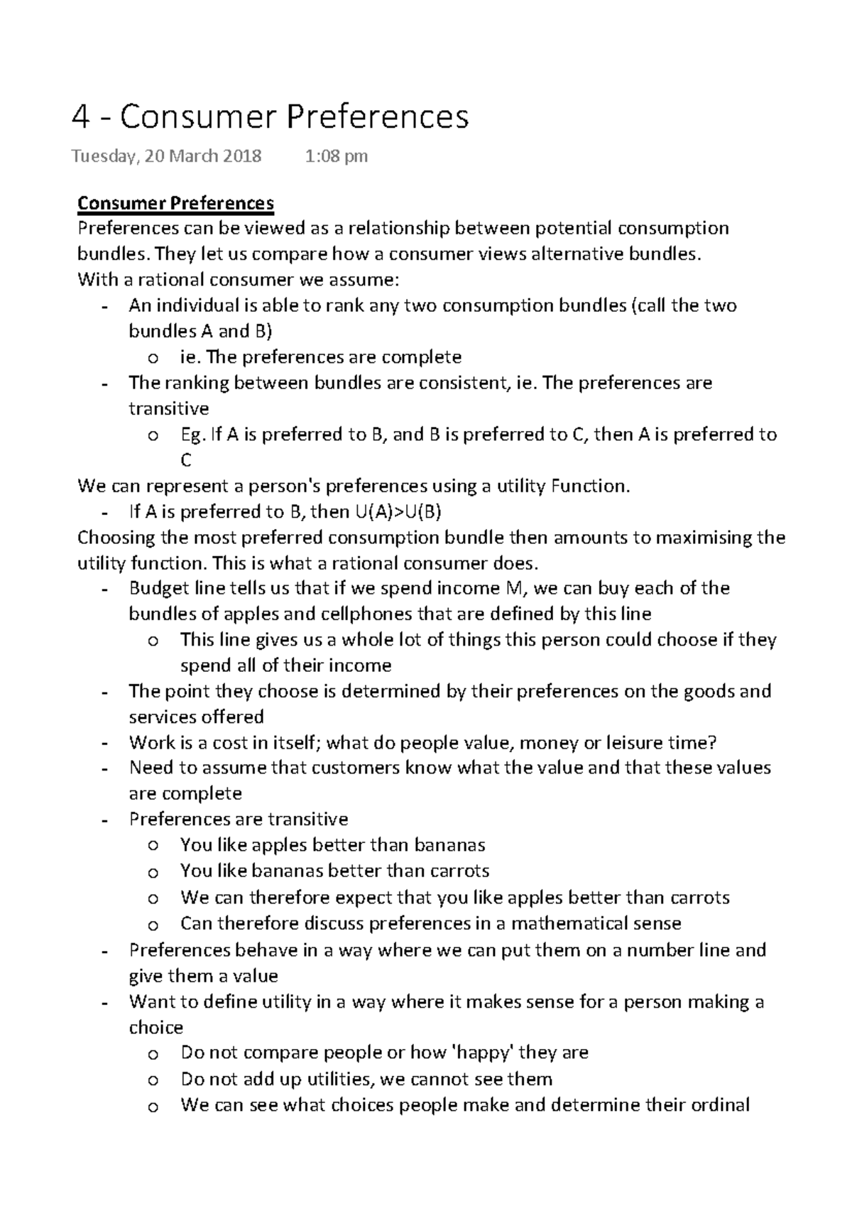 ECON130 Lecture 4 - Warning: TT: undefined function: 32 Consumer Preferences Preferences can be ...
