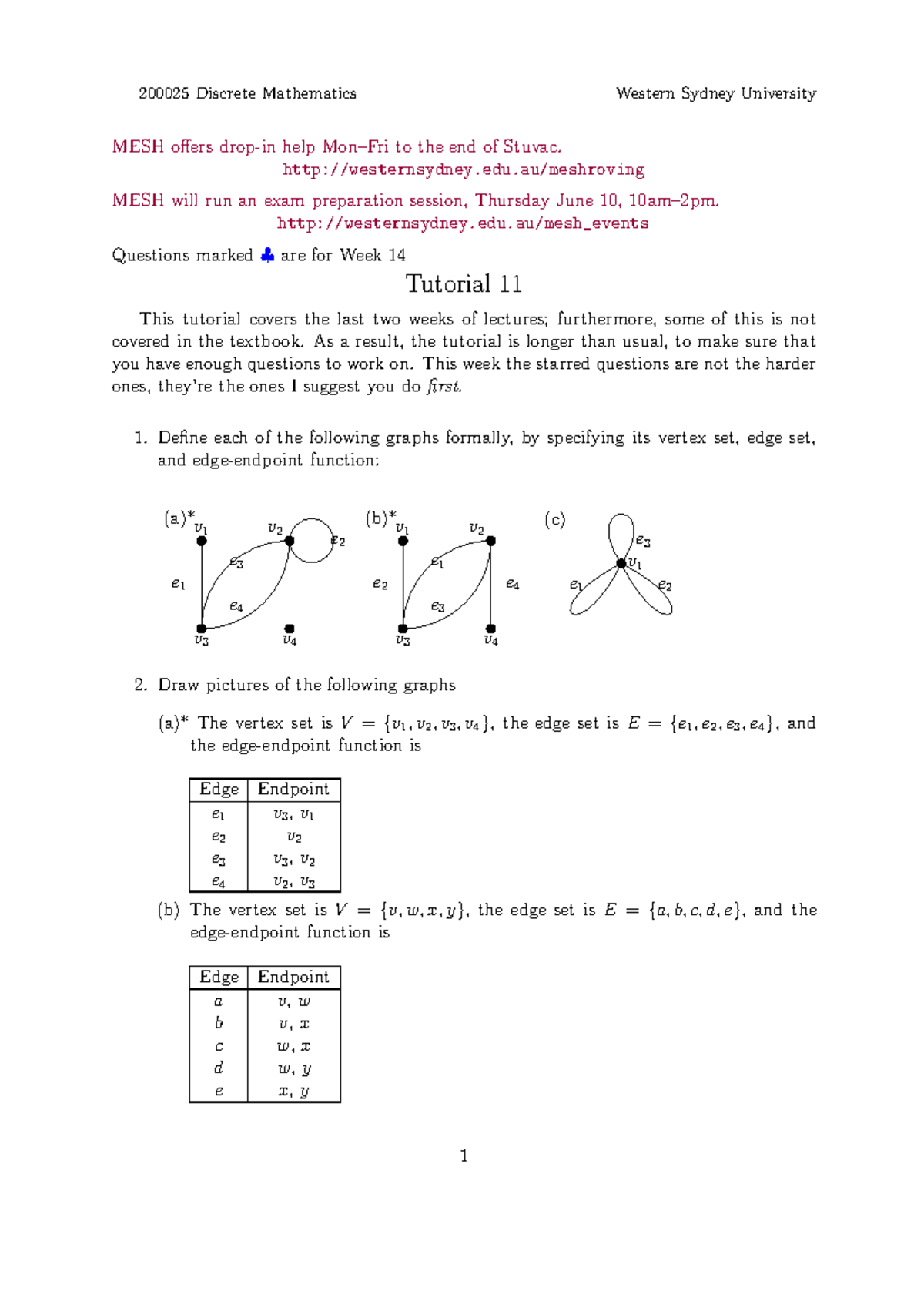 DM tutorial 11 - 200025 Discrete Mathematics Western Sydney University ...