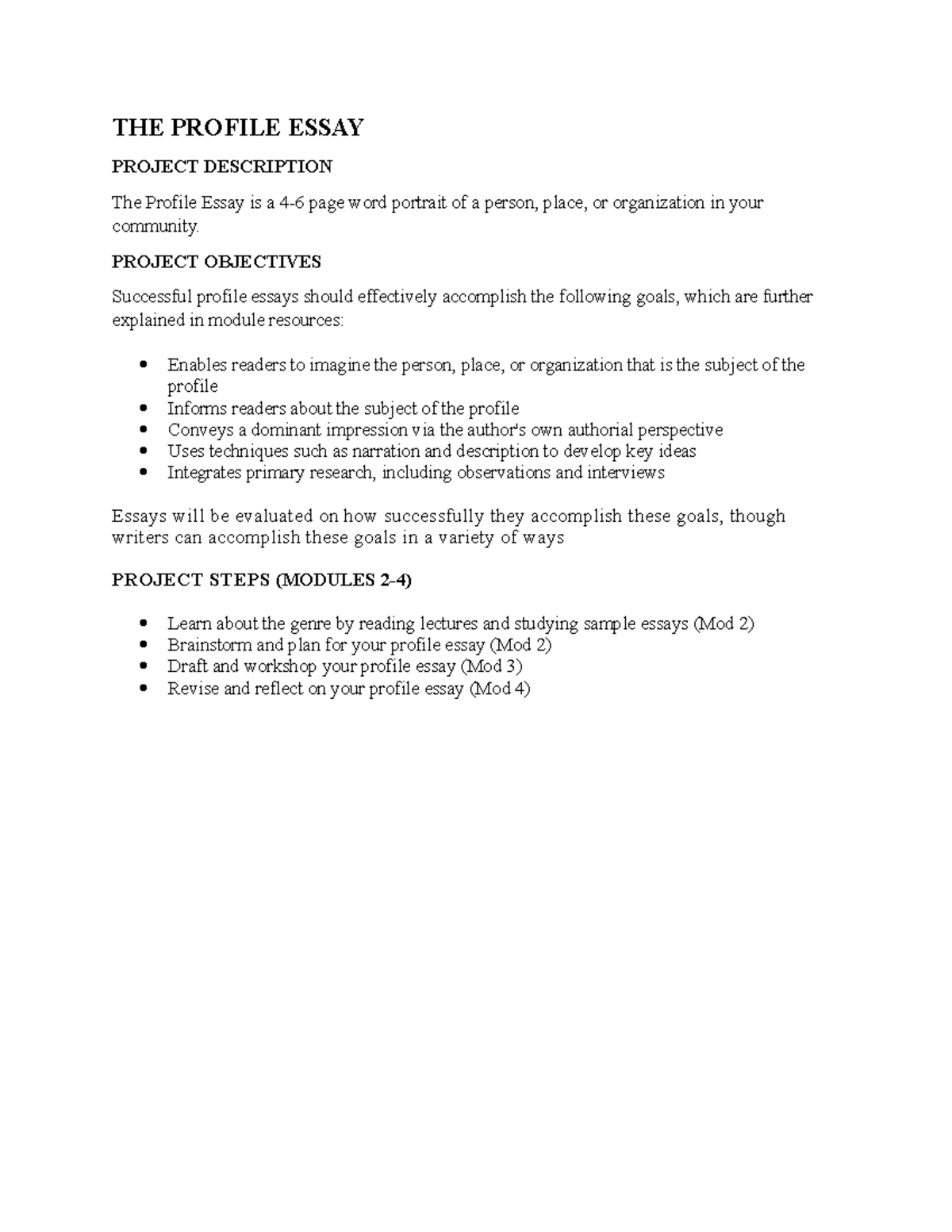 Profile Essay At-A-Glance Accessible Version-2 - THE PROFILE ESSAY ...