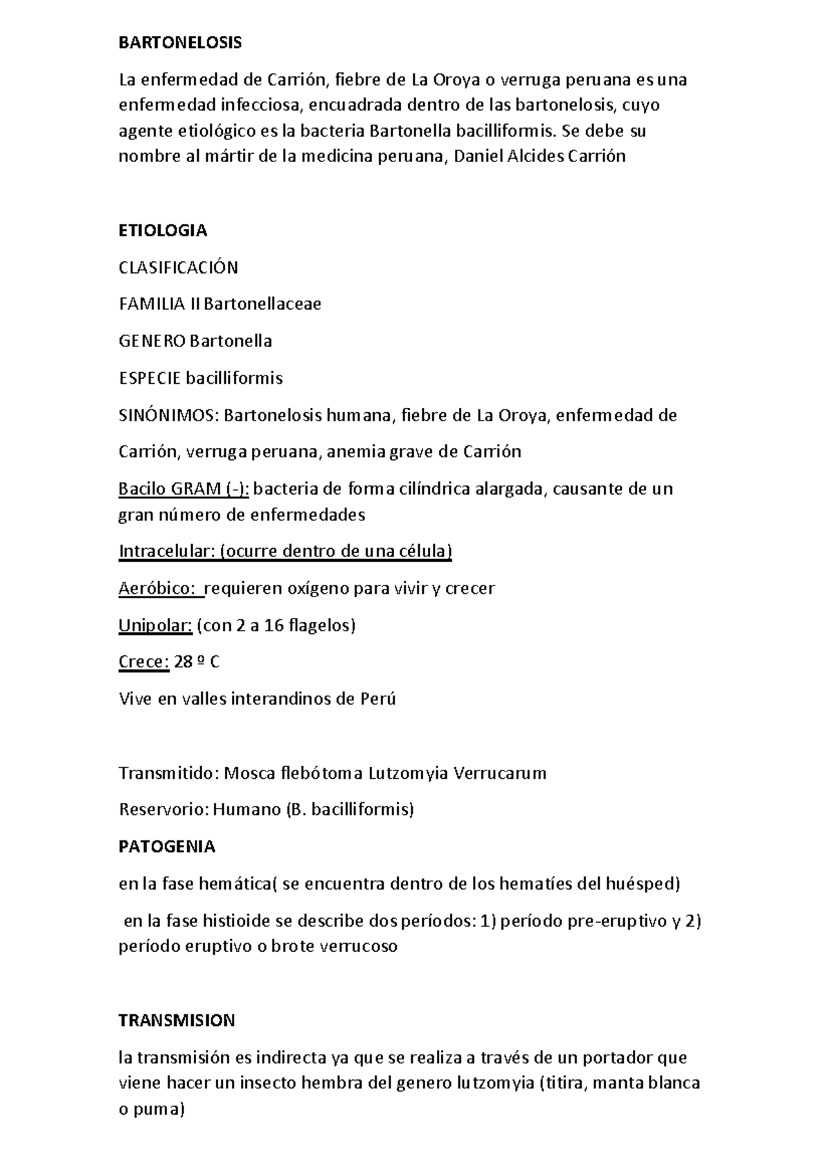 Bartonelosis informe pdf - BARTONELOSIS La enfermedad de Carrión ...