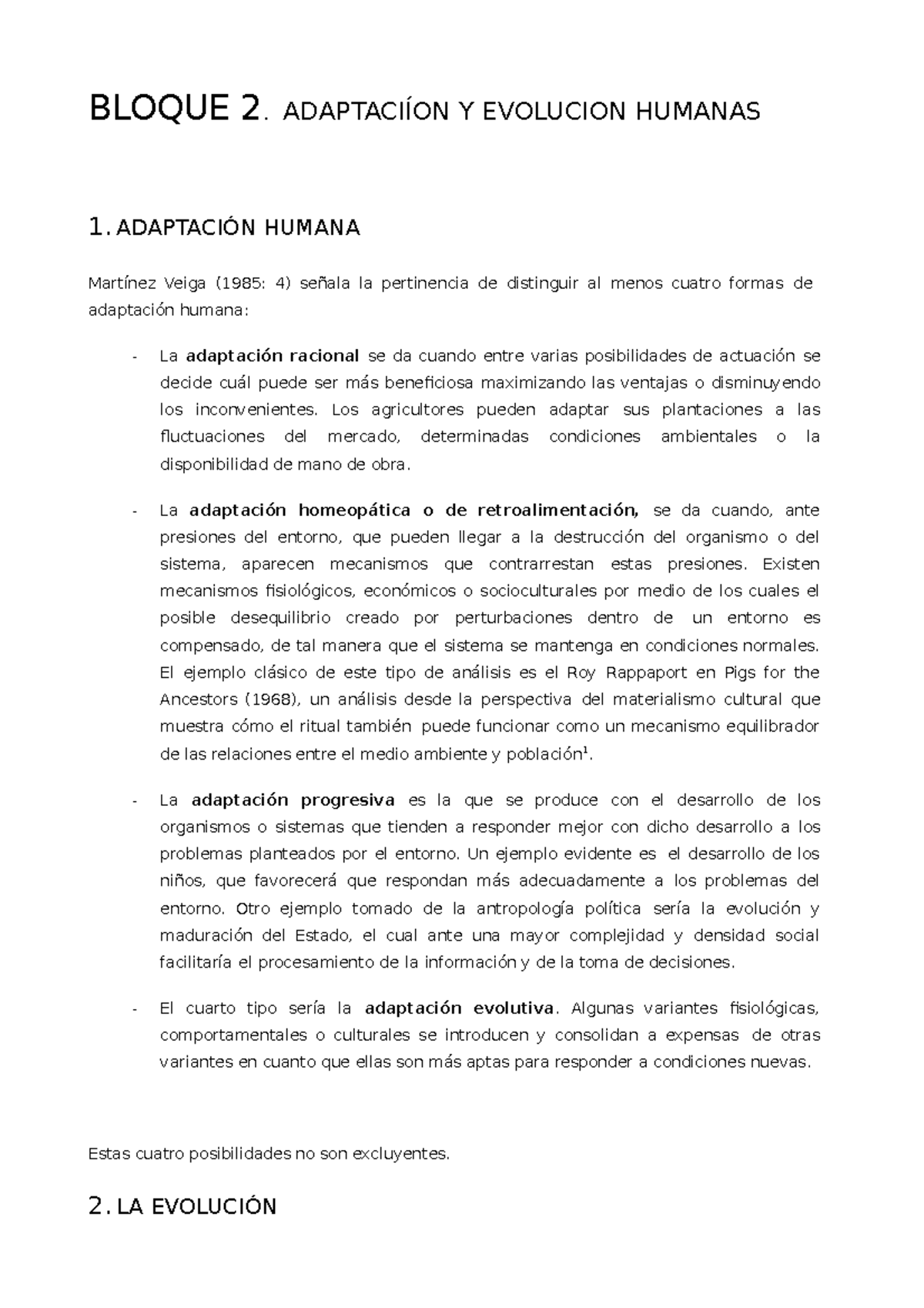 Antropologia 2 - BLOQUE 2. ADAPTACIÍON Y EVOLUCION HUMANAS 1 ...