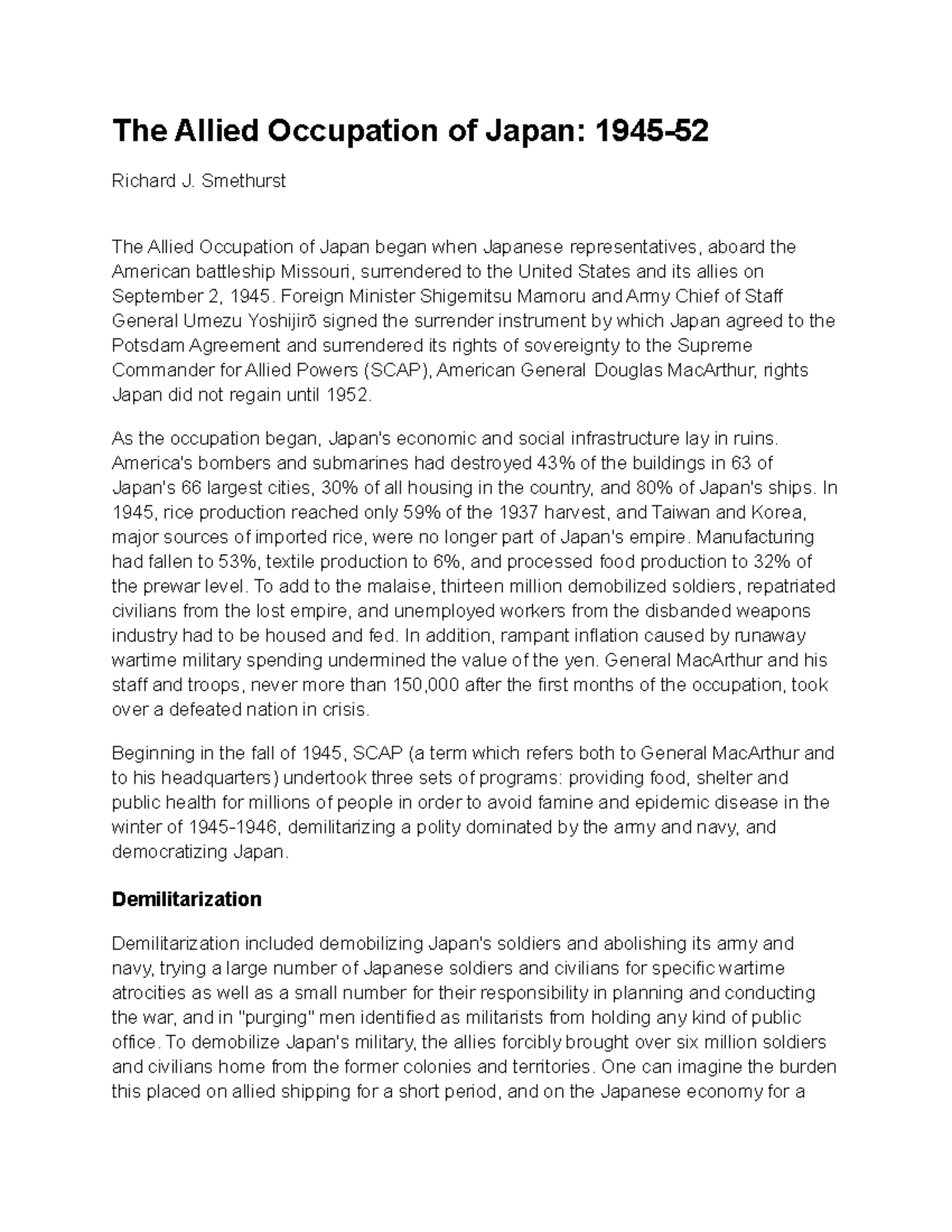 The allied occupation of japan 1945-52 - The Allied Occupation of Japan ...