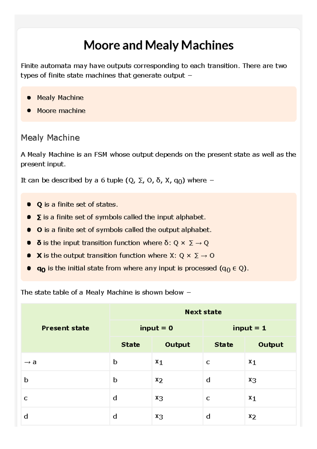 Moore and Mealy Machines - Moore and Mealy Machines Finite automata may ...