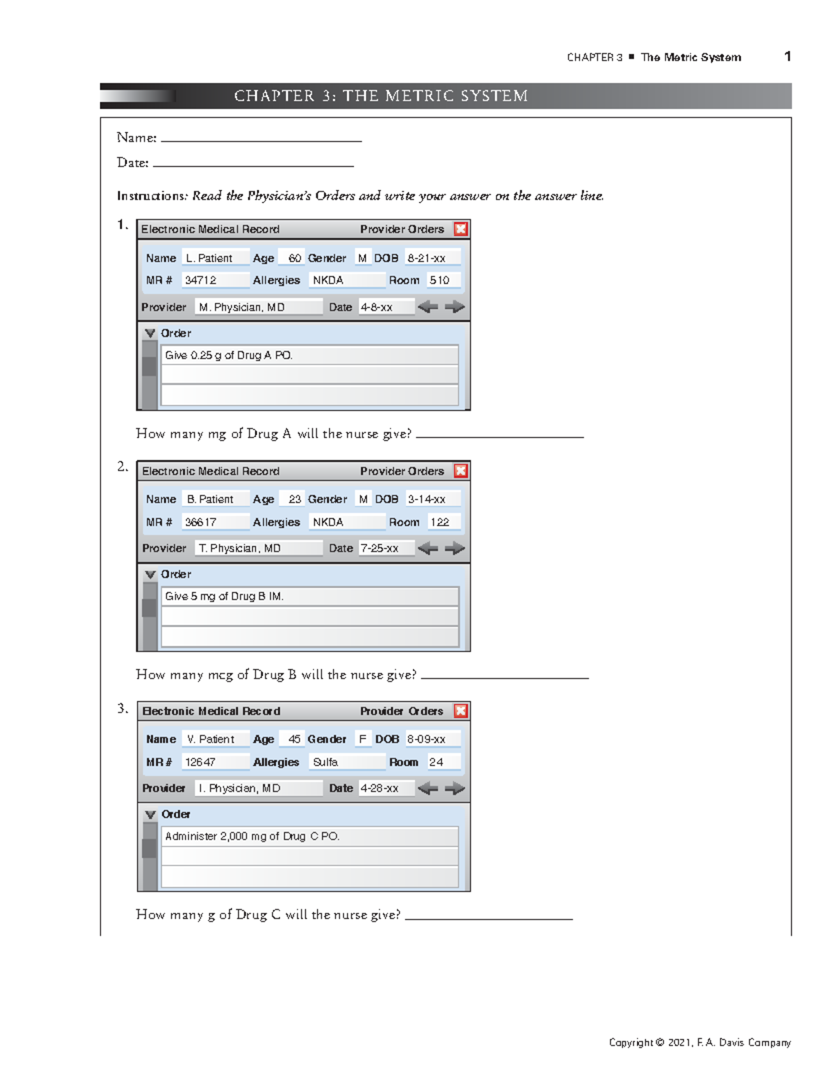 Math assignment Chap. 3 The Metric System - CHAPTER 3 The Metric System ...