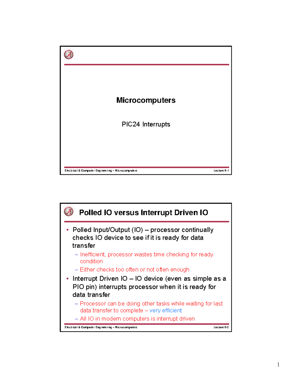 Lec 6 - PIC24 Interrupts - Microcomputers PIC24 Interrupts Electrical Computer Engineering - Studocu