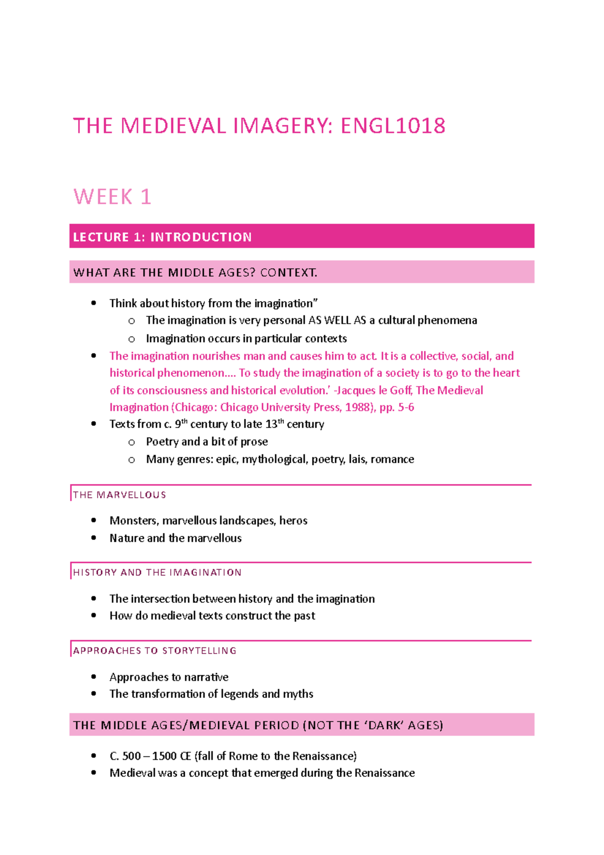 The Medieval Imagery lecture notes - THE MEDIEVAL IMAGERY: ENGL WEEK 1 ...