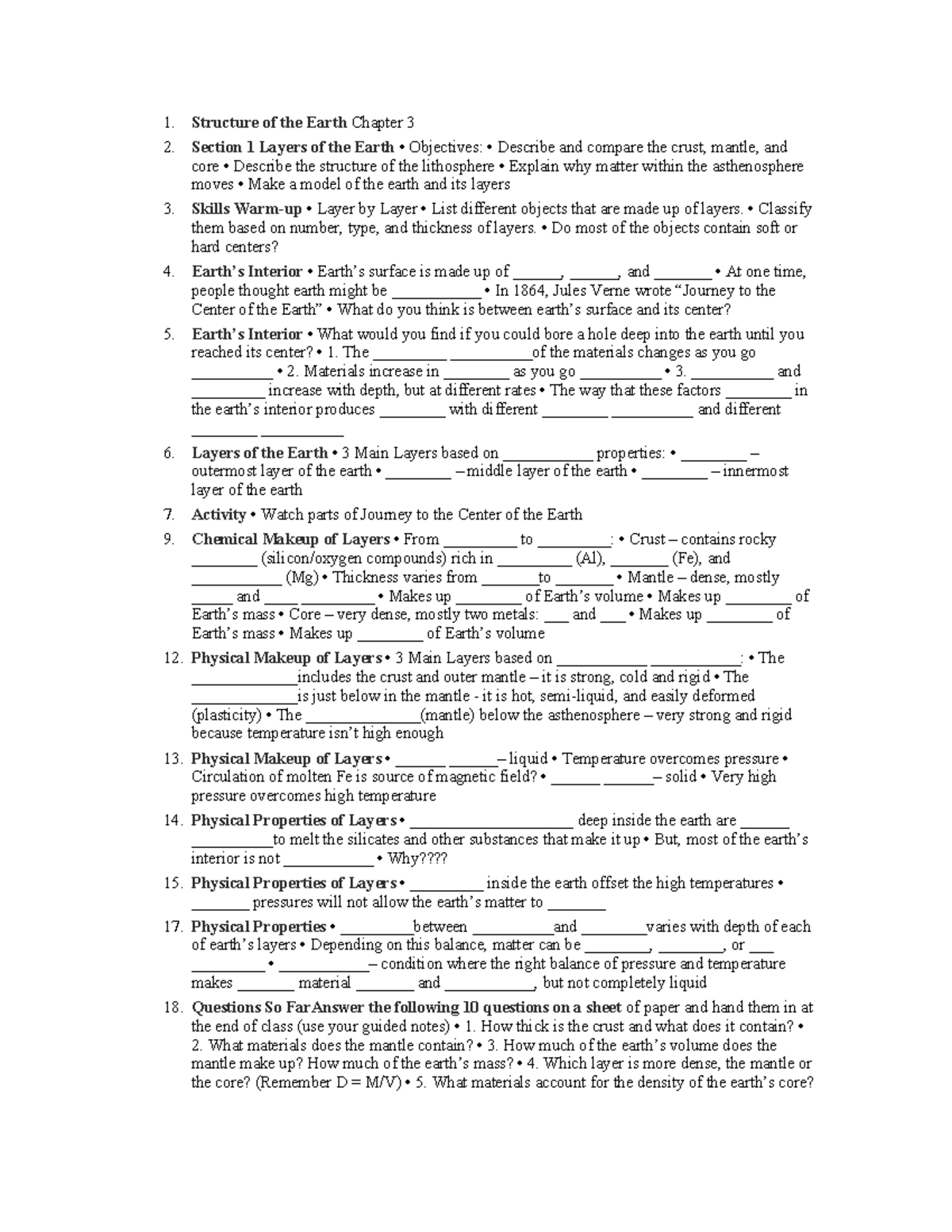 Quiz1 - 1. Structure of the Earth Chapter 3 2. Section 1 Layers of the ...