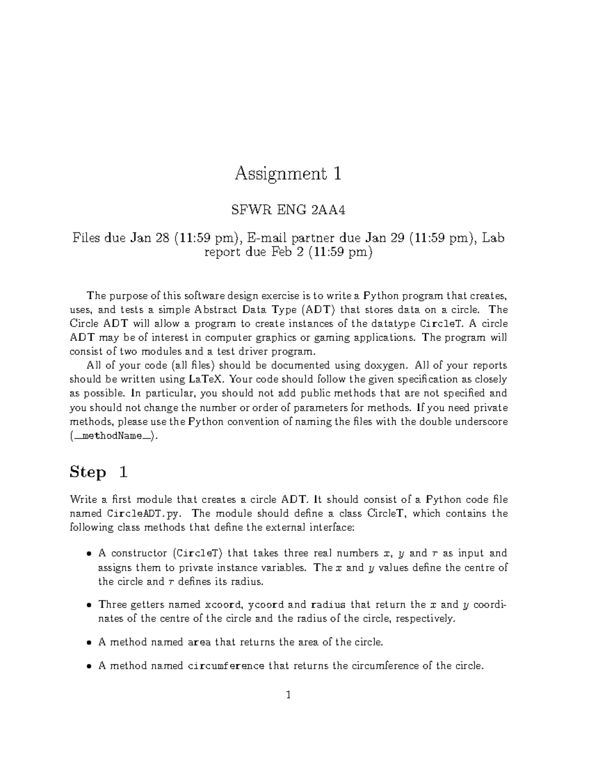 Questions Assignment 1 For Sfwreng 2aa4 2017 Assignment 1 Sfwr Eng 2aa Files Due Jan 28 1159