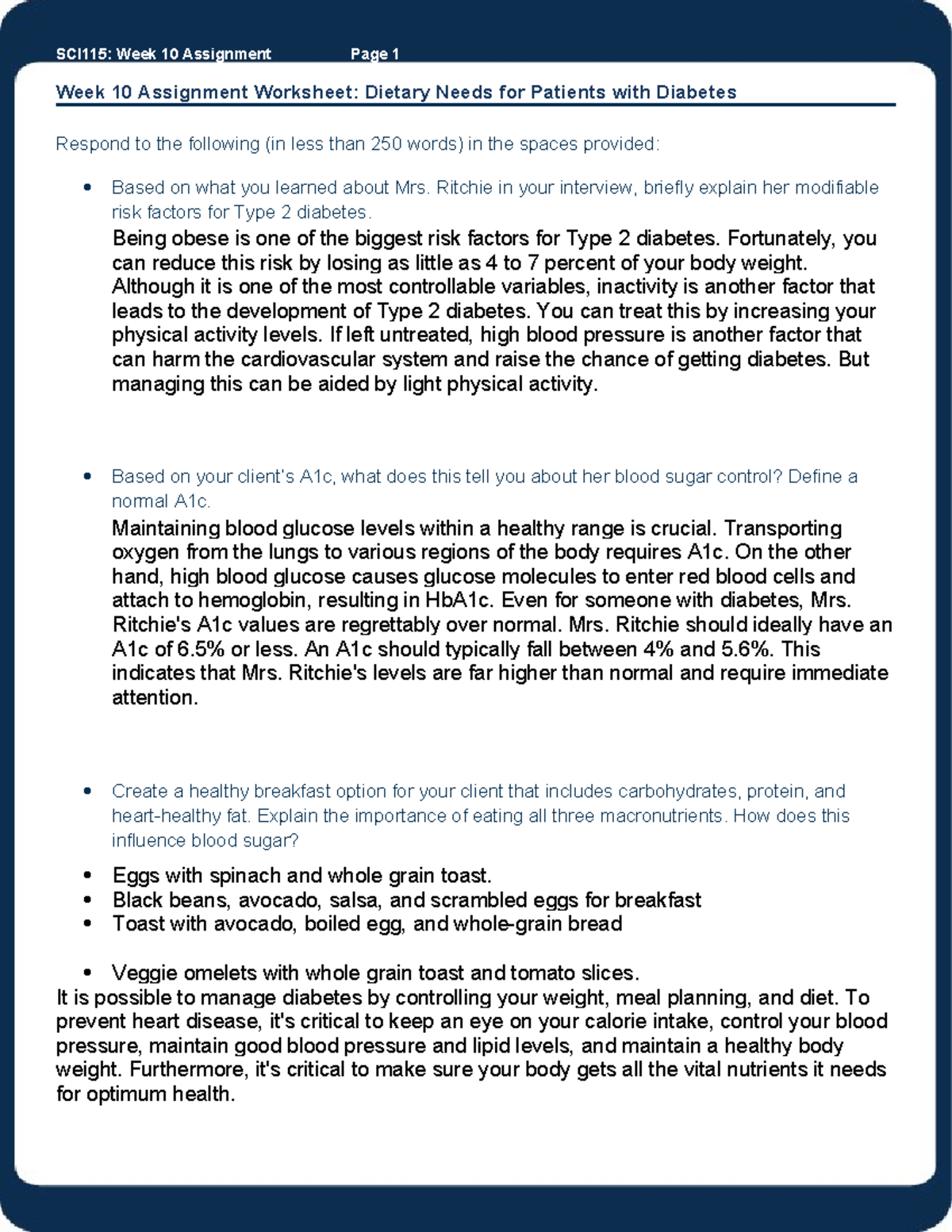 SCI115H Wk10 Assignment Worksheet - SCI115: Week 10 Assignment Page 1 ...