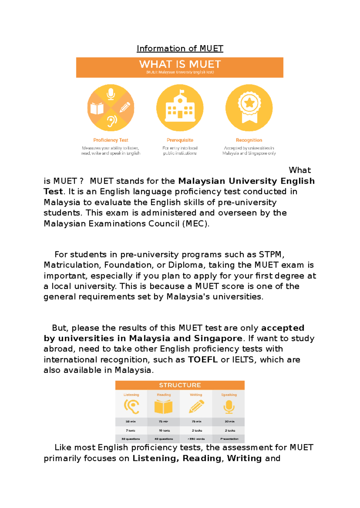 Information of MUET - MUET,WHAT IS MUET - Information of MUET What is ...
