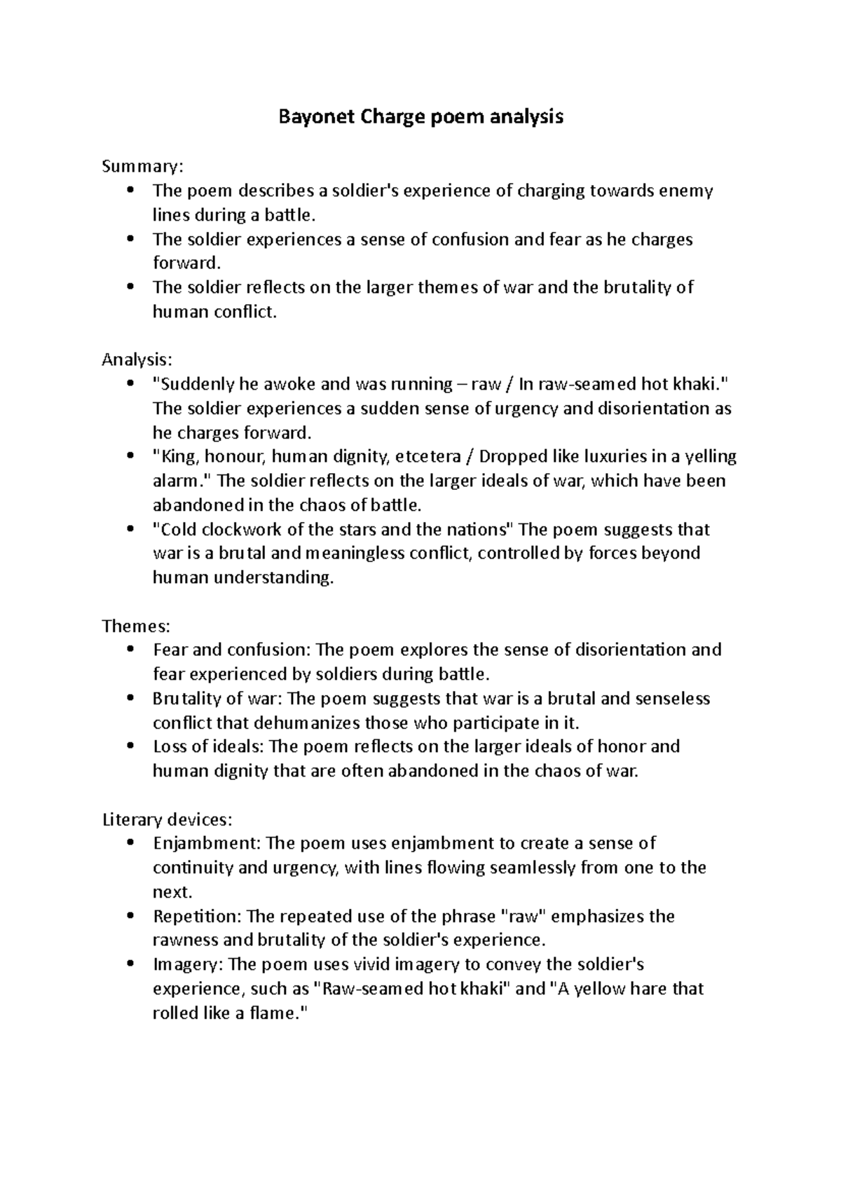 Bayonet Charge Poem Summary _ Bayonet Charge Summary – FNXCML