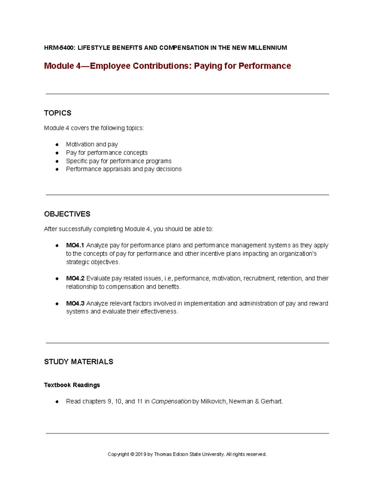 Module 4 HRM-5400-jan19 - HRM-5400: LIFESTYLE BENEFITS AND COMPENSATION ...