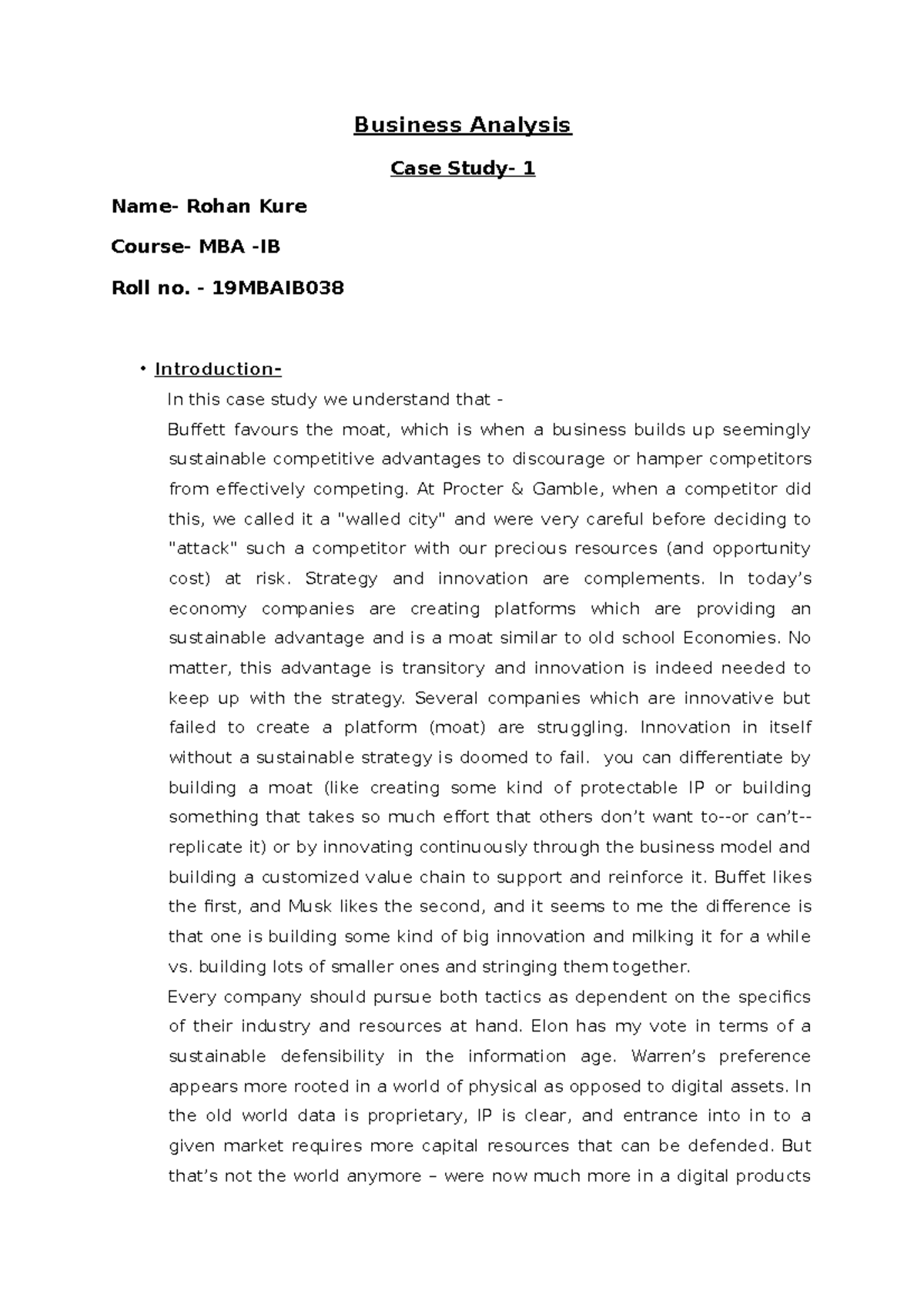 Business Analysis Case - Business Analysis Case Study- 1 Name- Rohan ...