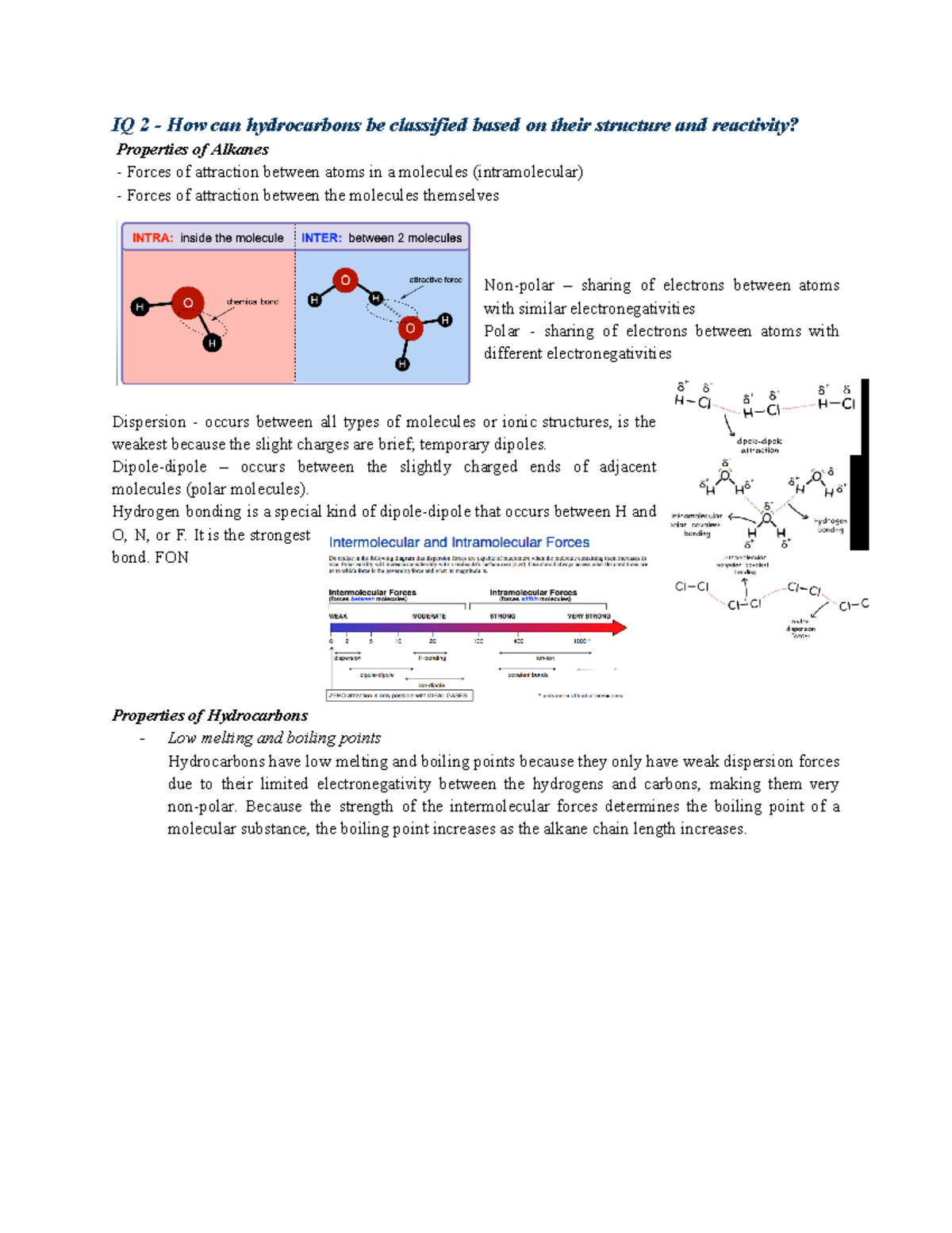 IQ 2 - Chemistry Year 12 (Summary Notes) - IQ 2 - How can hydrocarbons ...