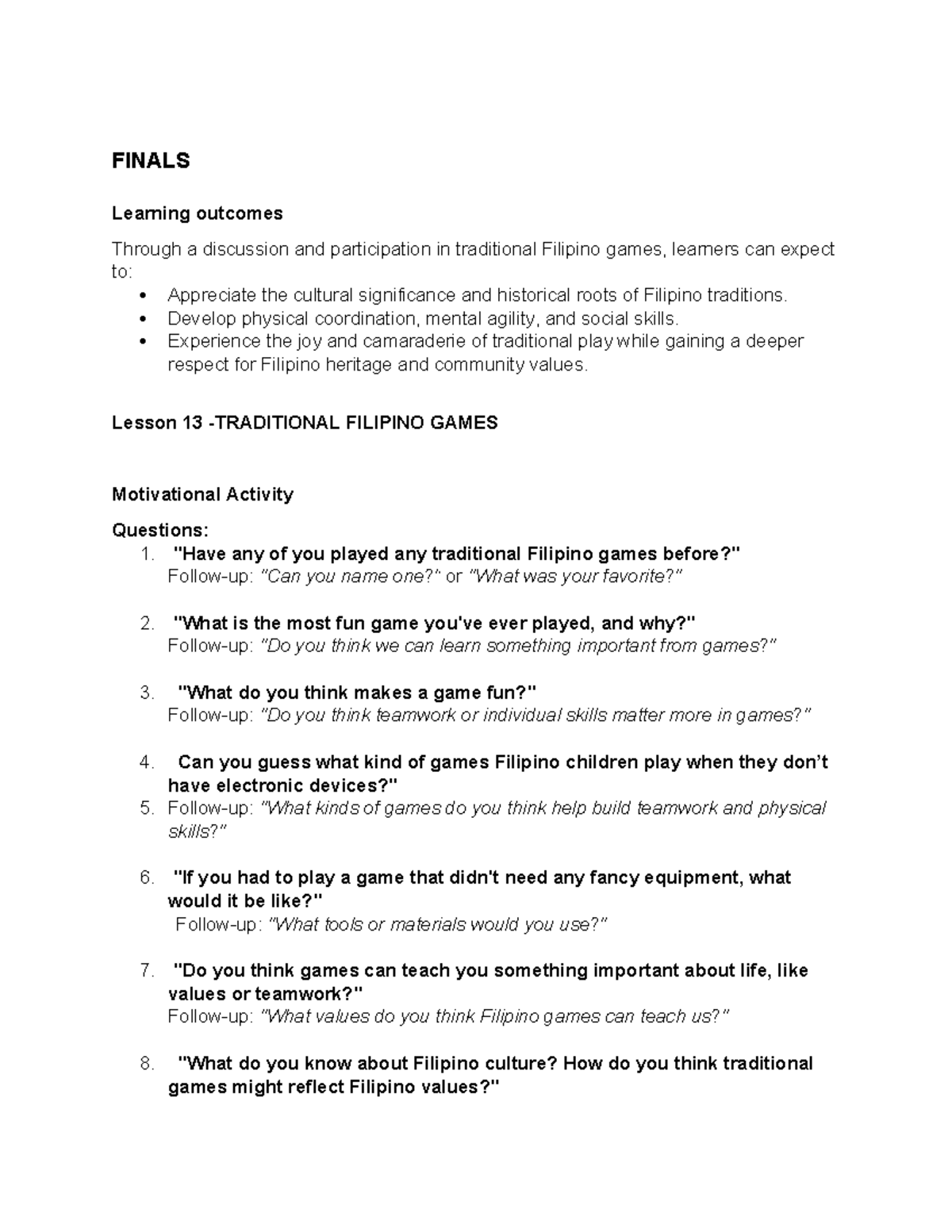 First topic Final Term - none - FINALS Learning outcomes Through a ...