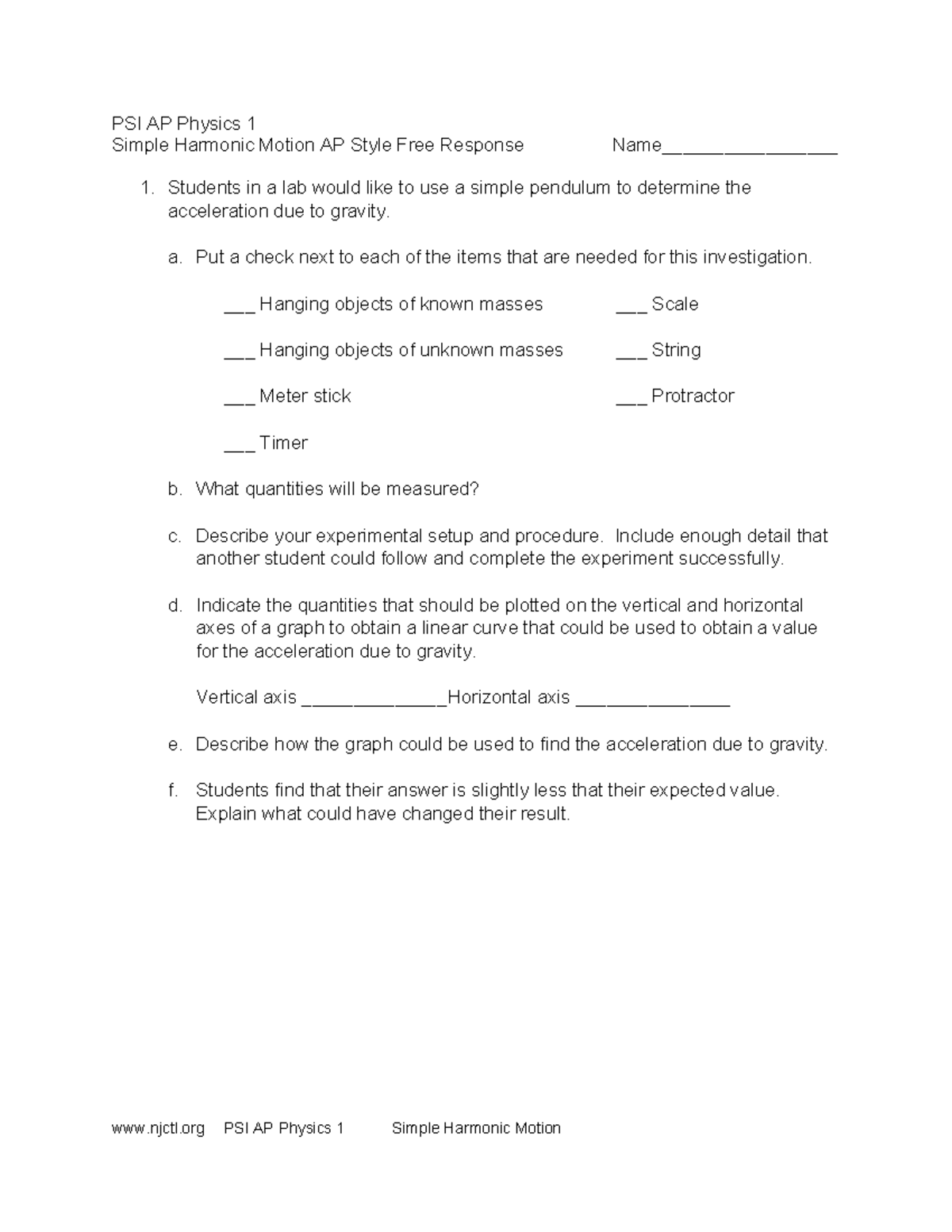 Ap-phys1 simple-harmonic-motion-ap-style-free-response-questions 2023 ...