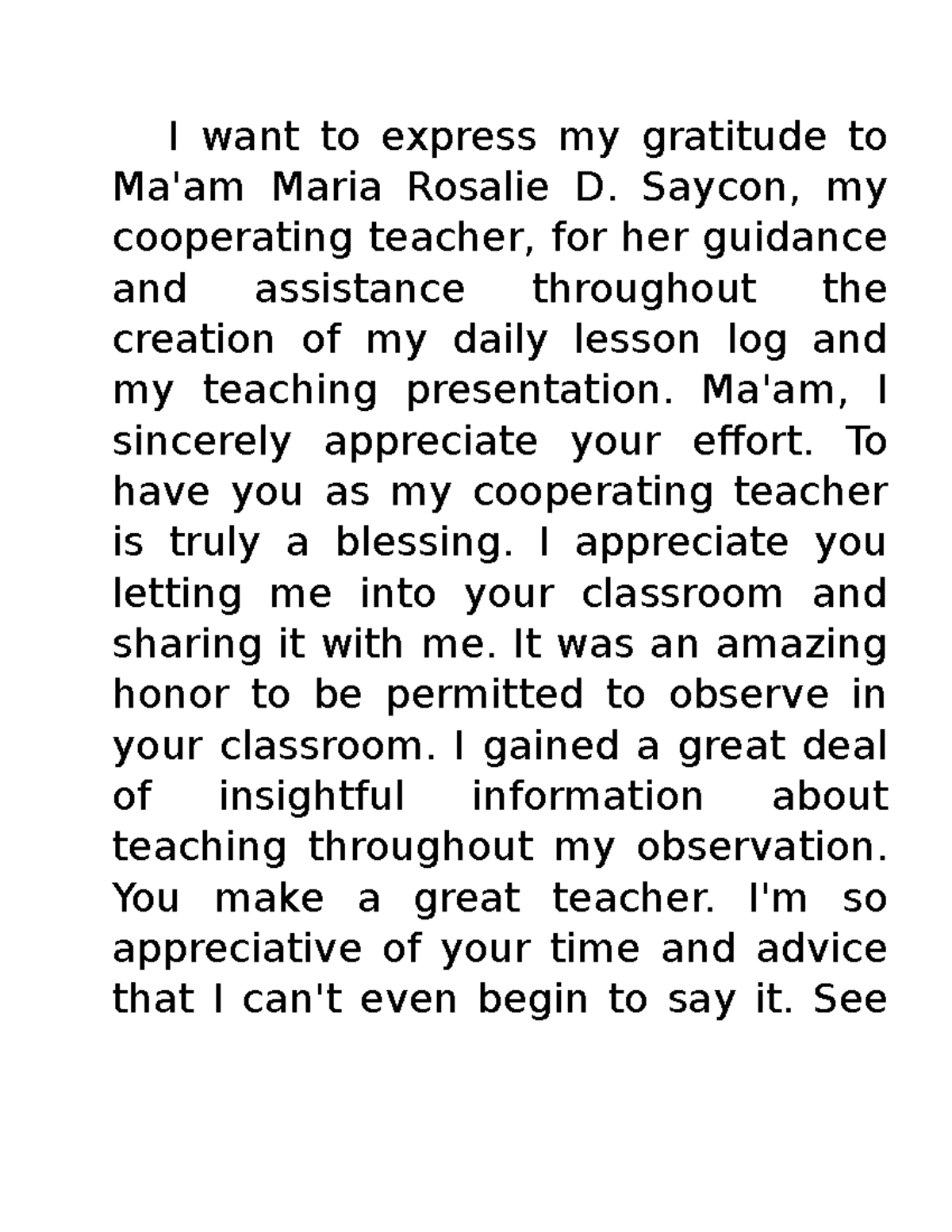 Pasasalamat - I want to express my gratitude to Ma'am Maria Rosalie D ...