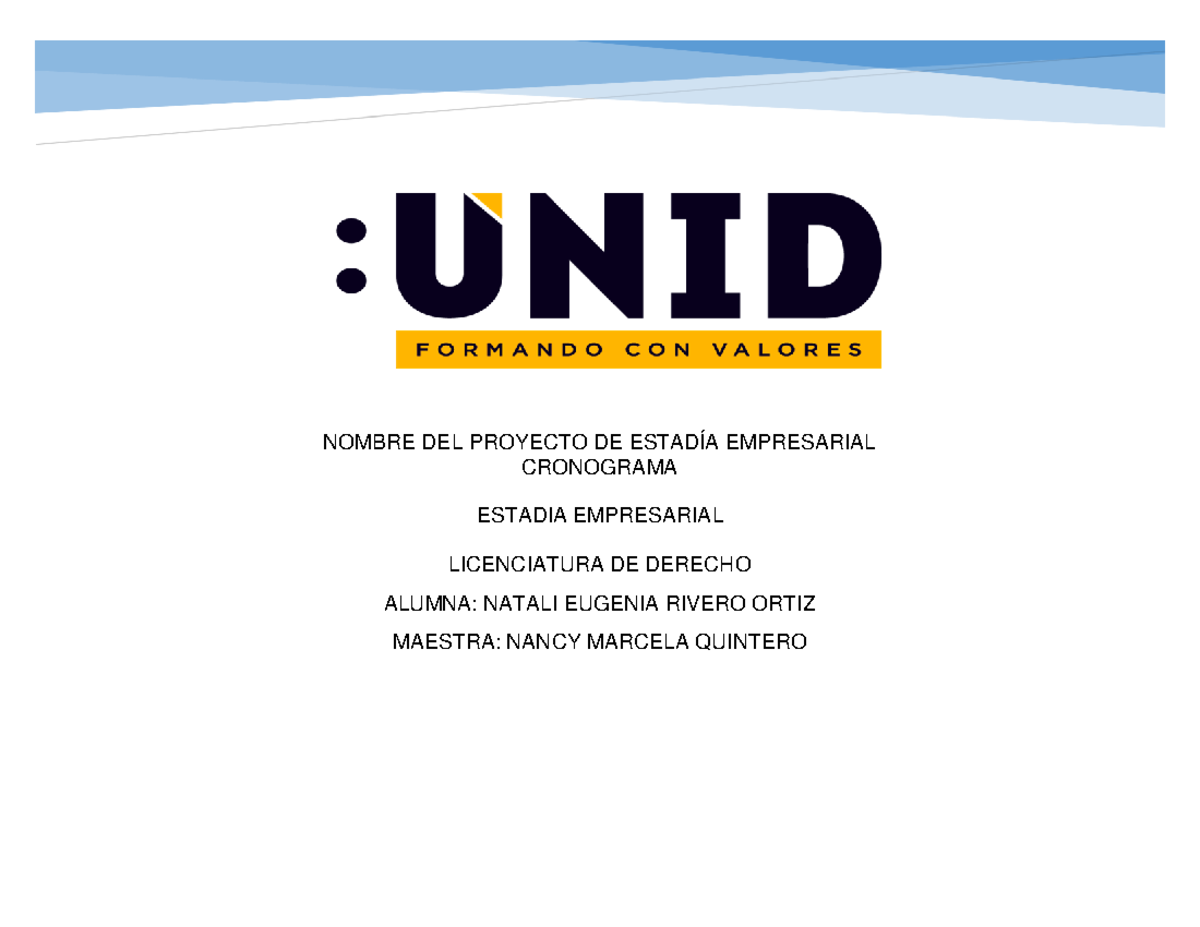 Cronograma - tarea de estadia - NOMBRE DEL PROYECTO DE ESTADÍA ...