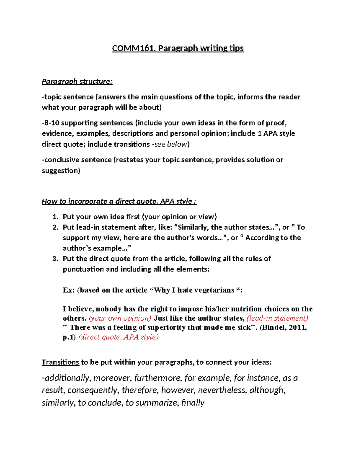 COMM161, Paragraph Writing Tips - COMM161, Paragraph writing tips ...