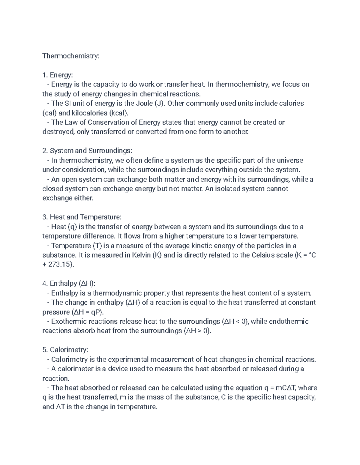 AP CHEM In-Depth Class Notes Pt 2 - Thermochemistry: Energy: Energy is ...