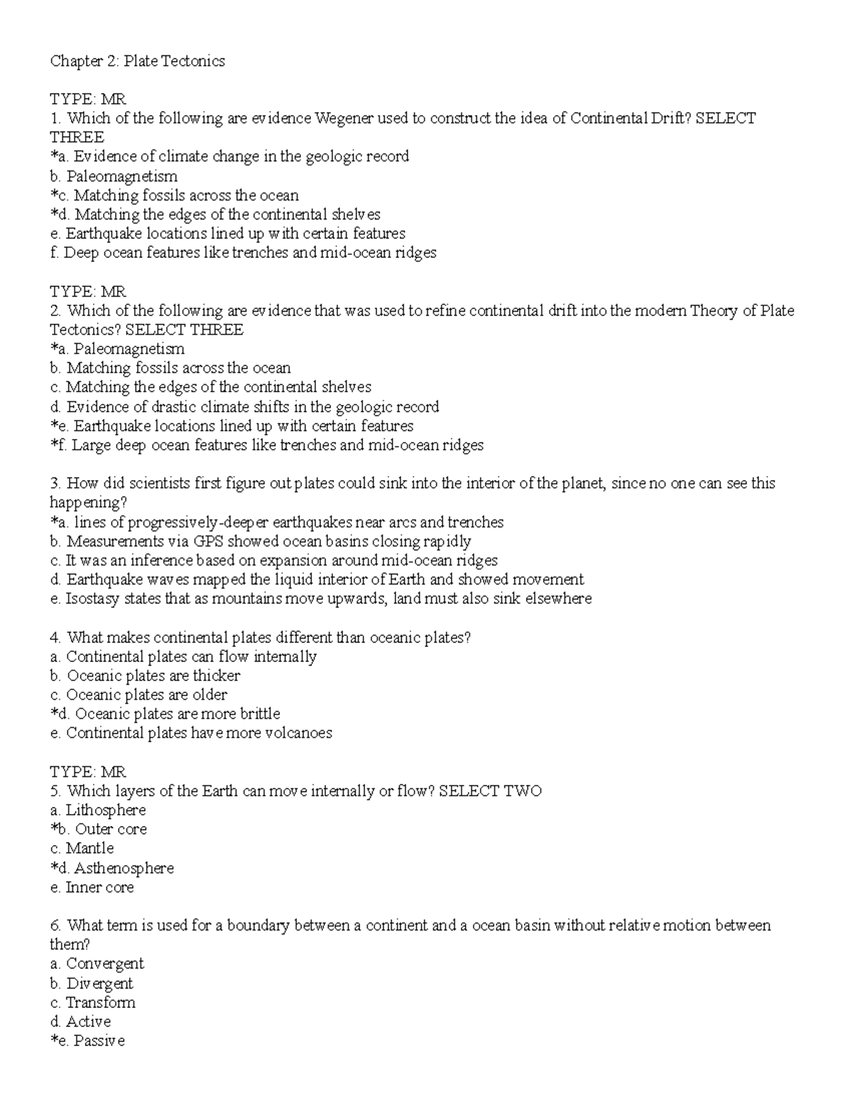 Intro to Geology CH 2 Questons - Chapter 2: Plate Tectonics TYPE: MR ...