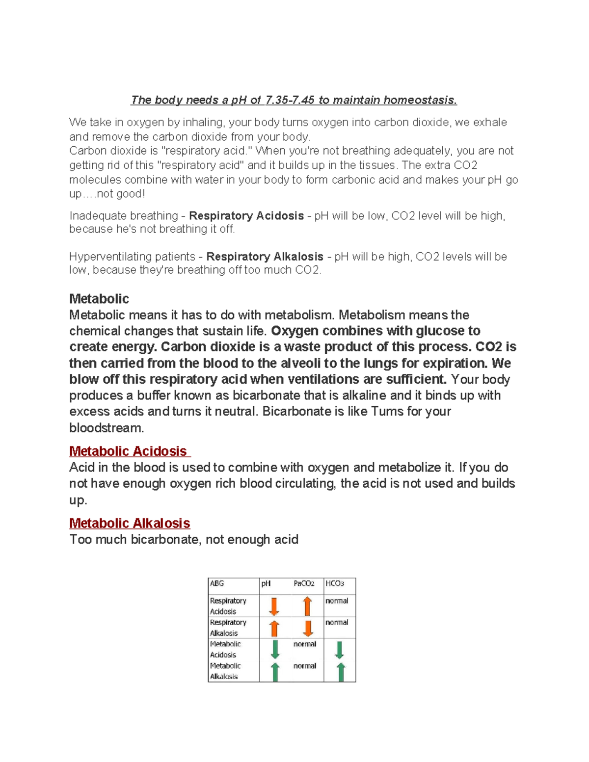 Anatomy & Physiology I (BIO 120) notes - The body needs a pH of 7.35-7 ...