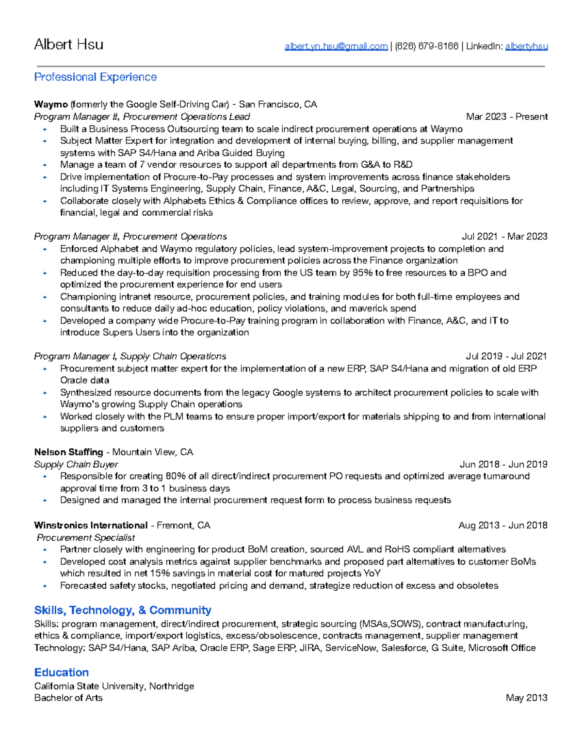 Albert Hsu Resume - nnnnnnnn - Albert Hsu albert.yn@gmail | (626) 679 ...