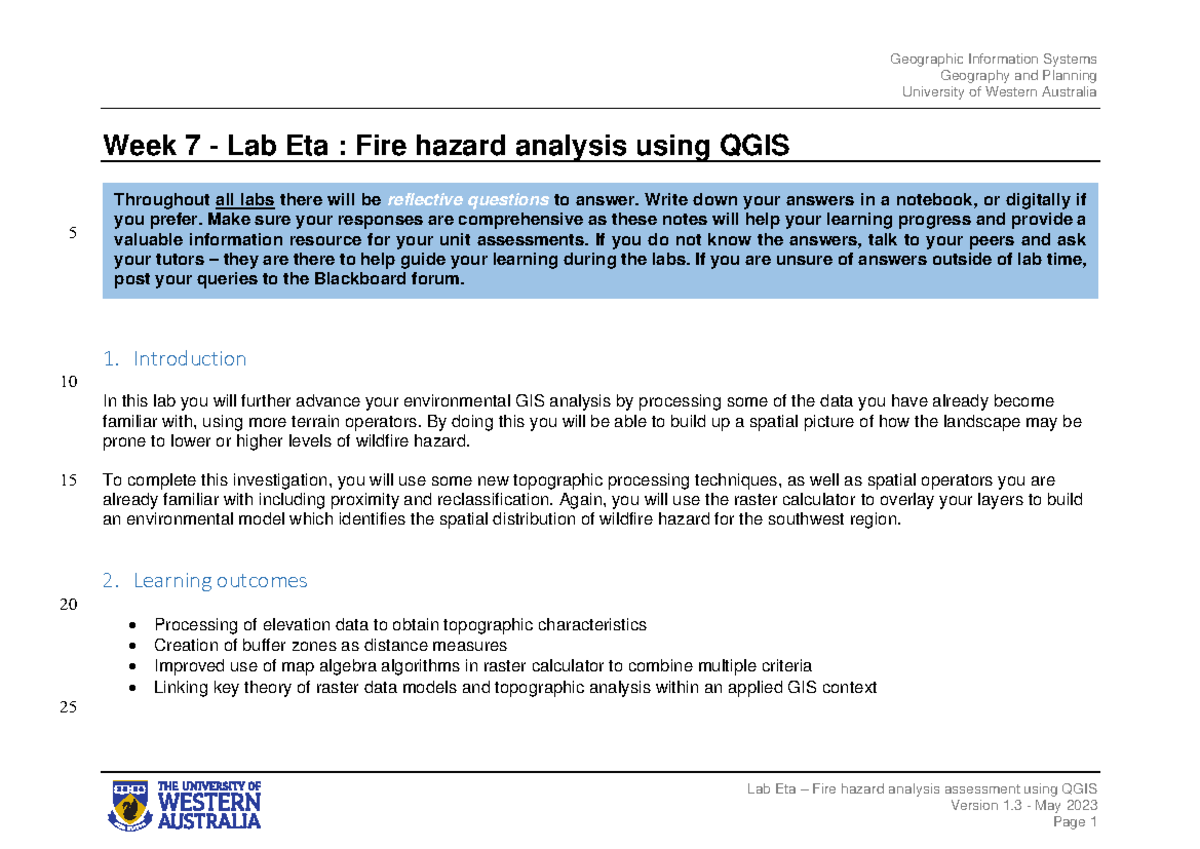 Lab Eta - Fire hazard analysis assessment using QGIS v1 - Geography and ...