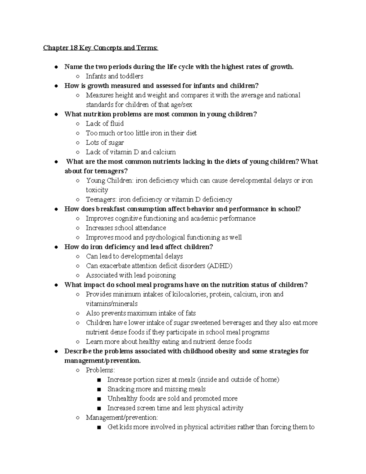 Chapter 18 Objectives - Chapter 18 Key Concepts and Terms: Name the two periods during the life ...
