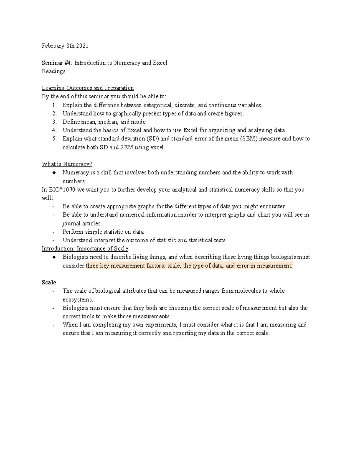 Seminar #4 Introduction to Numeracy and Excel - February 8th 2021 ...
