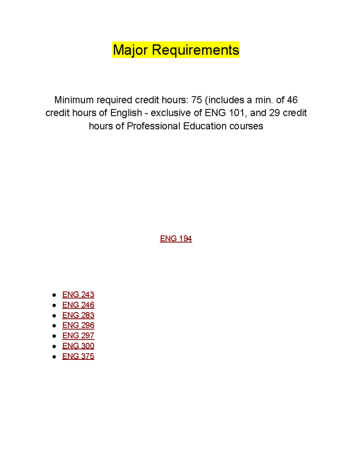 Teaching Education Sequence - Major Requirements Minimum required ...