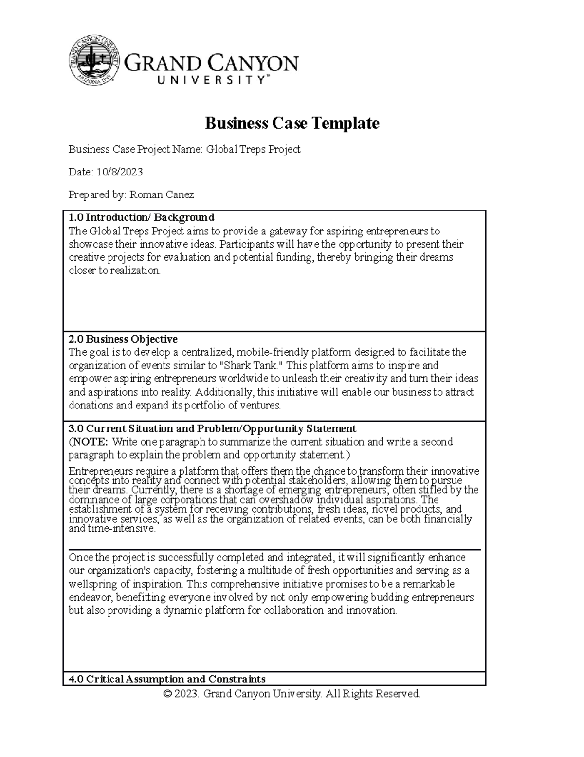 Business Case Template - Business Case Template Business Case Project ...