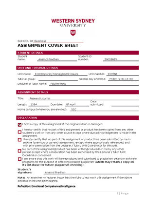 Final Report-CMI - SCHOOL OF Business ASSIGNMENT COVER SHEET STUDENT ...